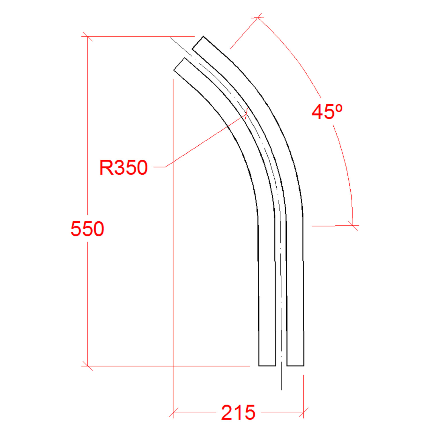 Twin Track Rail - 45° Bend - AES 19mm • AES Food Equipment